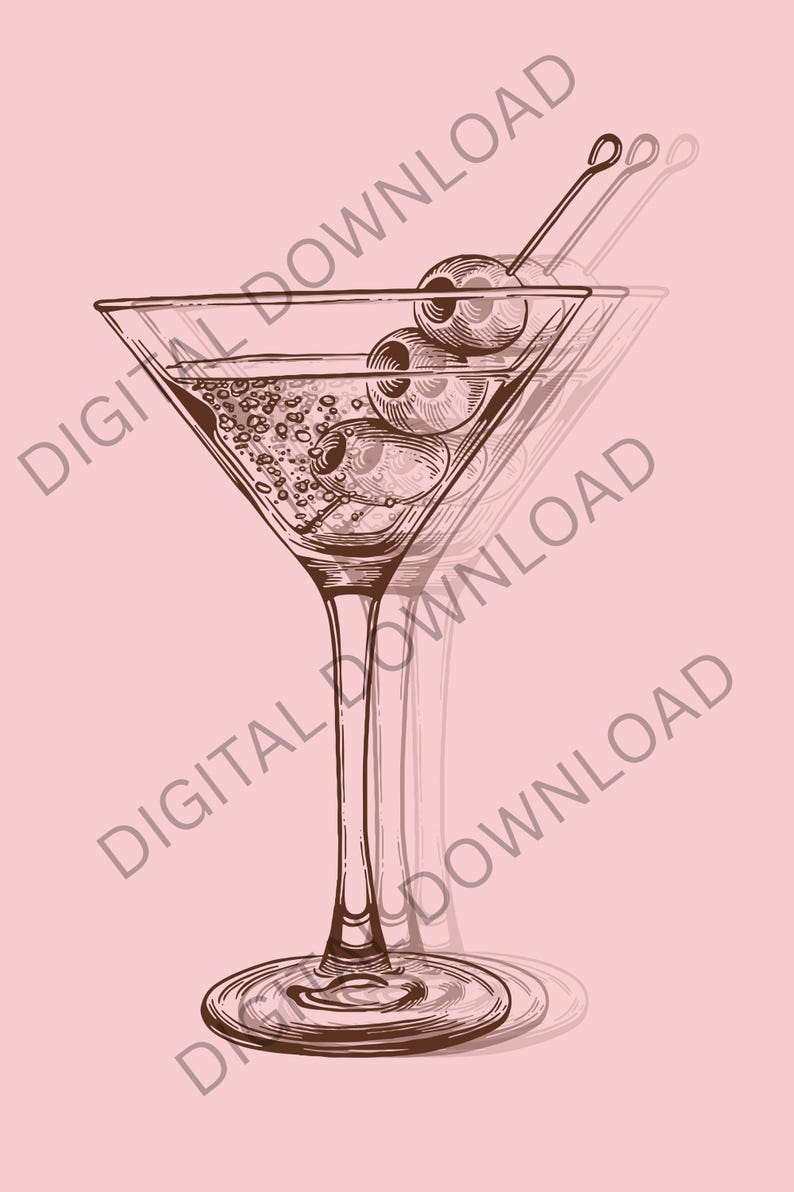 Dizzy Martini Glass Digital Download | Retro Bar Wall Art | Cocktail ...