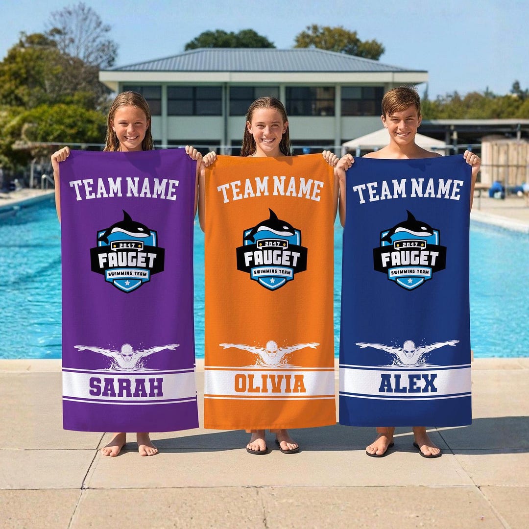 Personalized Swim Team Beach Towel With Custom Logo, Pool Towel - Etsy