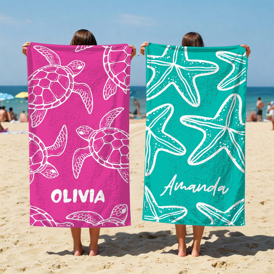 Starfish Custom Beach Towel, Personalized Starfish Beach Towel, Custom Family Vacation ...