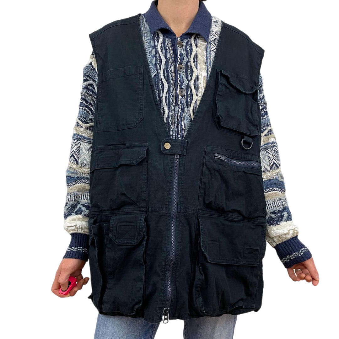 Vintage Navy-blue Utility Vest, Vest With Lots of Pockets, Tactical ...