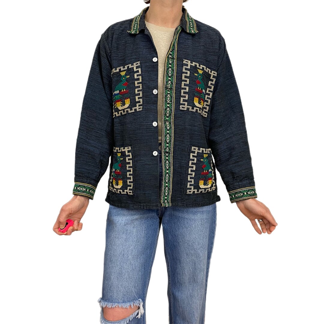 Vintage 70's Navy Blue Embroidered Bird Jacket, 39 Bust, Hippie Jacket ...