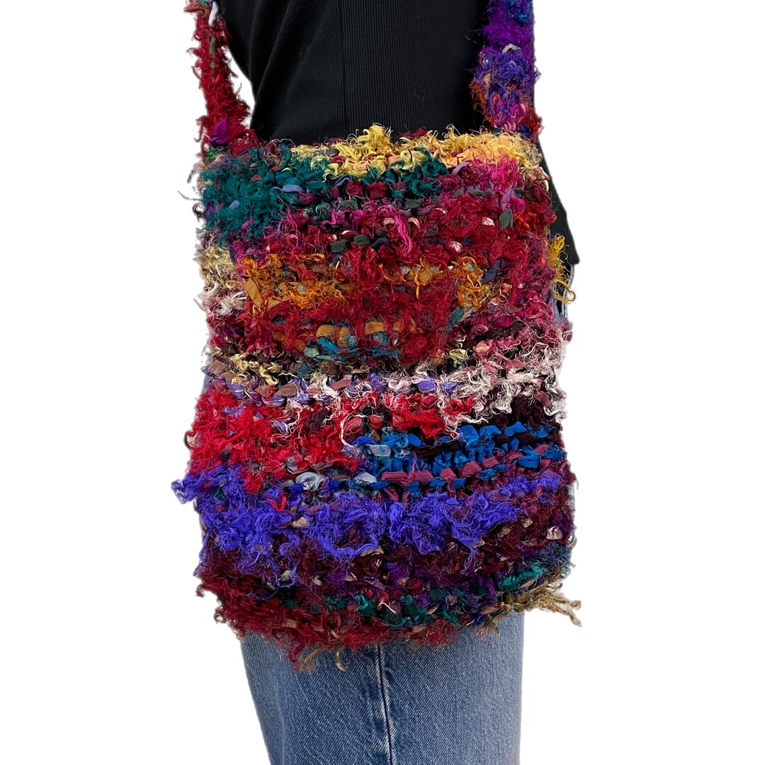 Vintage Quirky Colorful Silk Textured Purse, Crossbody Purse, Hippie ...