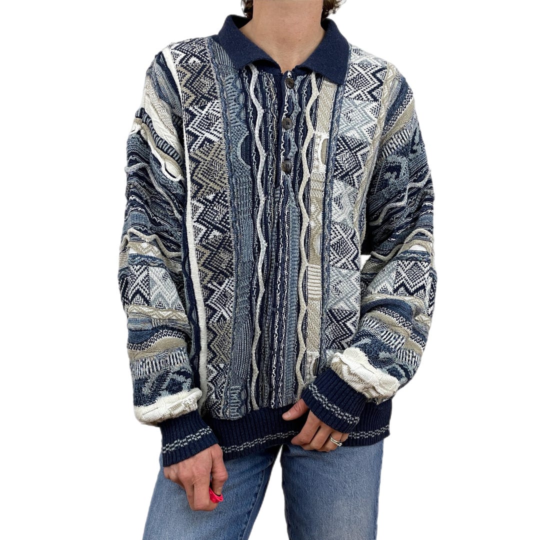 Vintage Blue Coogi Style Sweater, Streetwear, Unisex, Collared Sweater ...