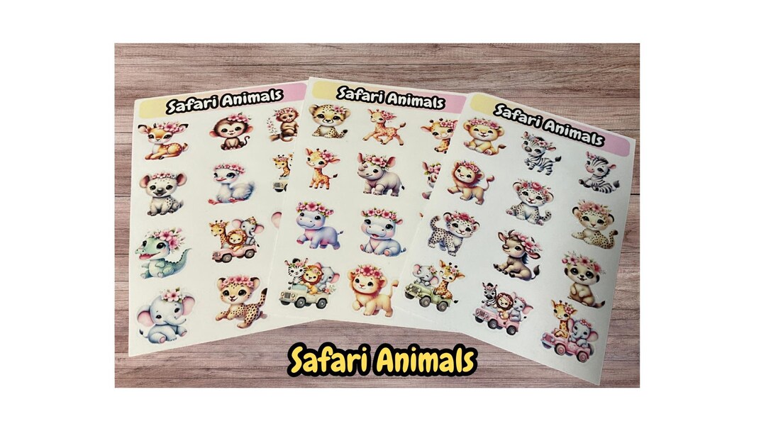 Safari Animals Sticker Sheets/3 Sheet Bundle/waterproof Stickers - Etsy