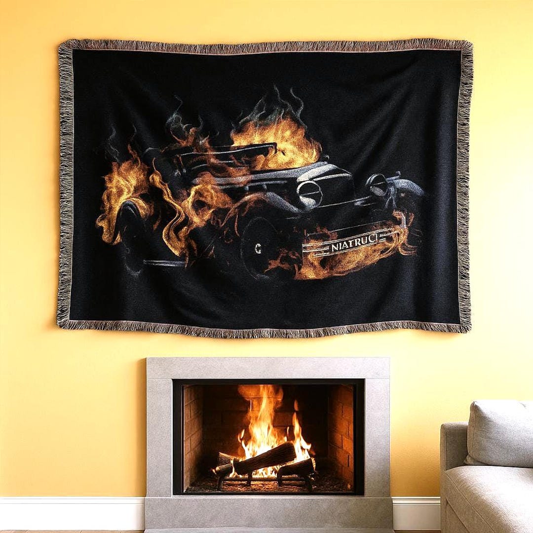 Good Omens Inspired Woven Blanket Crowley's Classic Car on Fire Niat ...