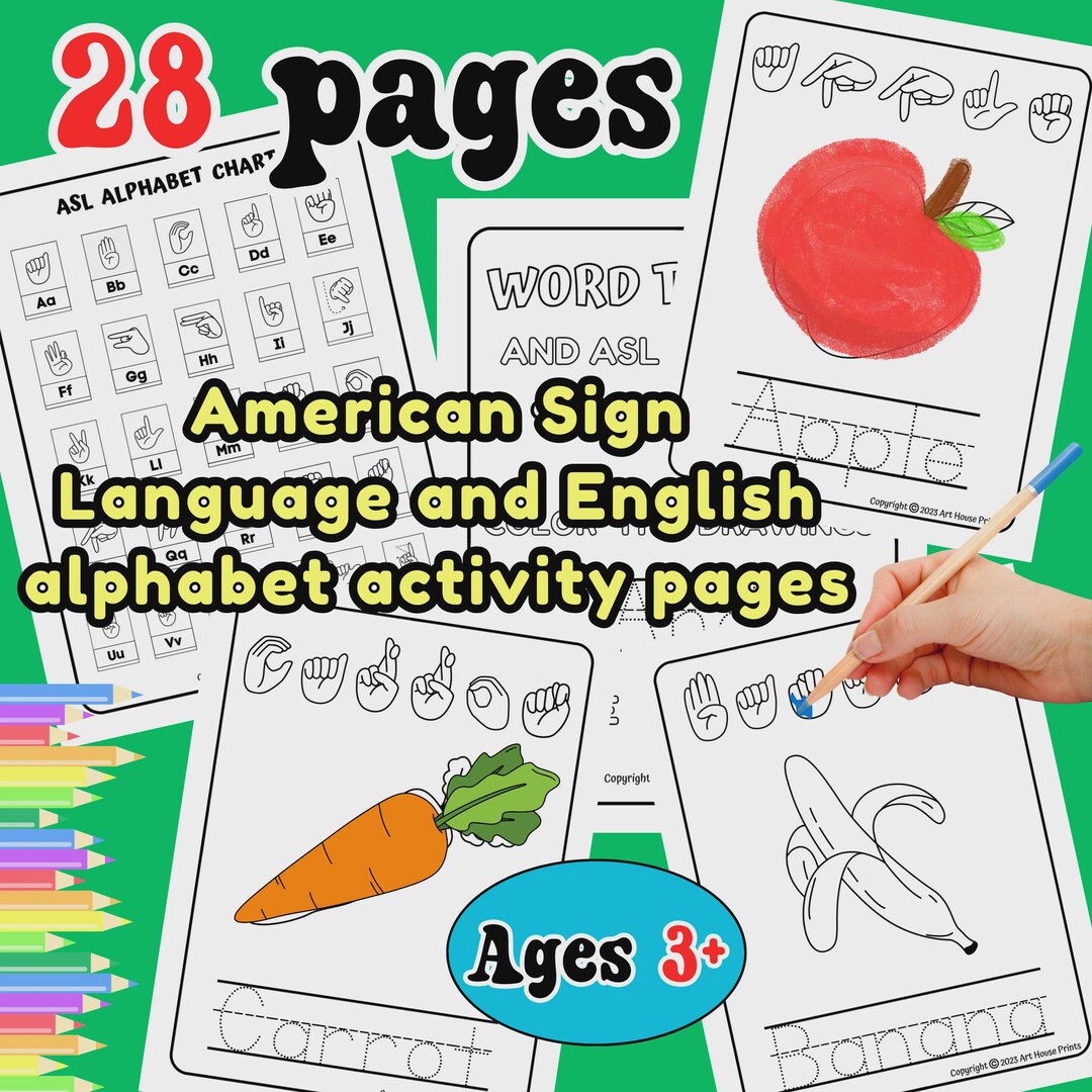 ASL and English Alphabet Printable Coloring Pages American Sign ...