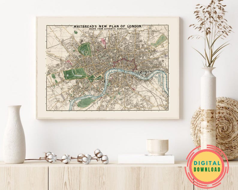Vintage Map of London Digital Wall Art Whitbread's New Plan of London ...