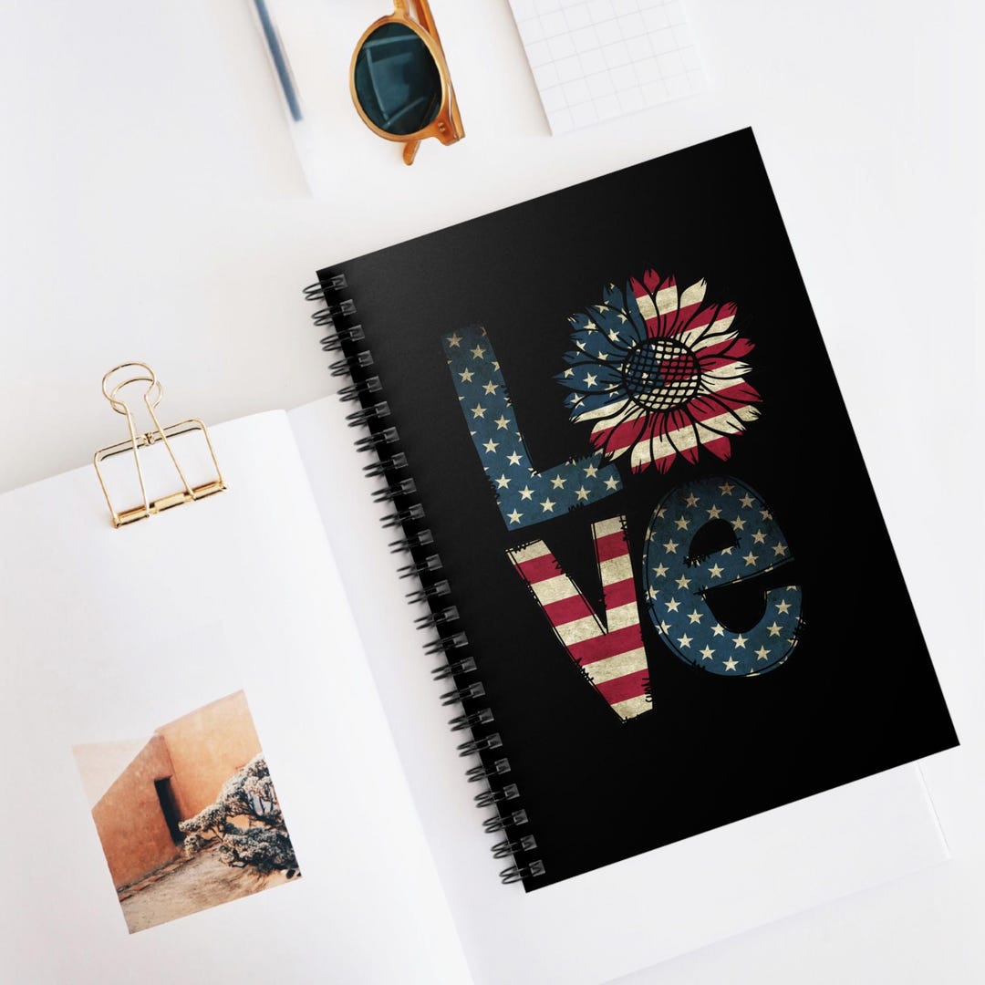 American Flag LOVE Notebook, Patriotic Spiral Ruled Journal ...