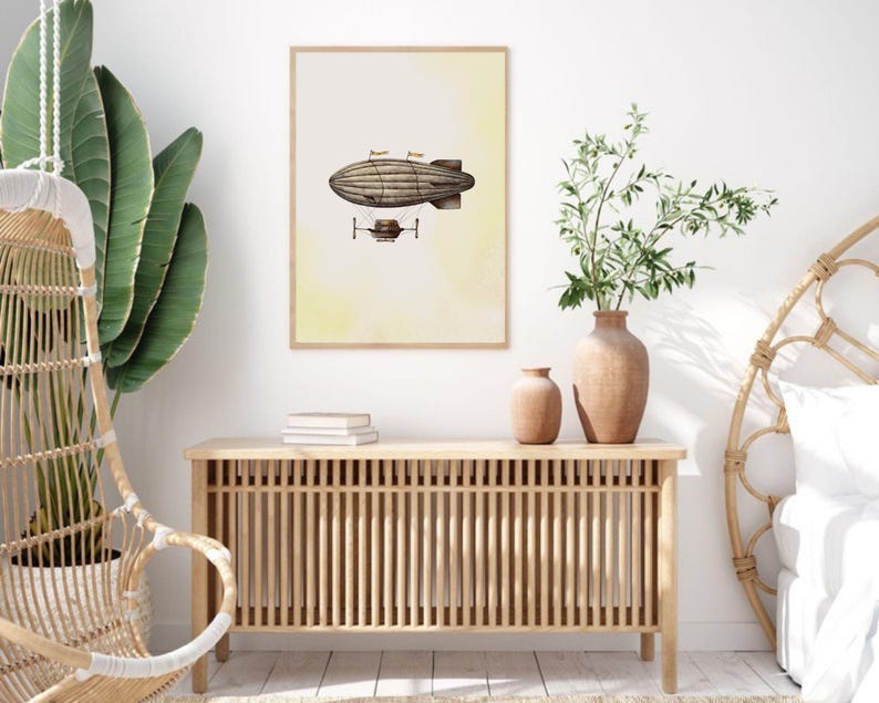 Vintage Blimp Printable Wall Art, Retro Airship Illustration, Aircraft ...