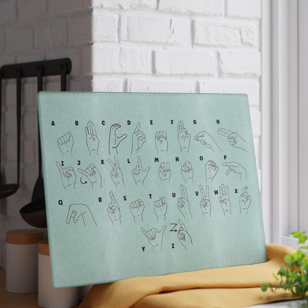 ASL Alphabet Glass Cutting Board Kitchen Decor Gift for Deaf Community ...