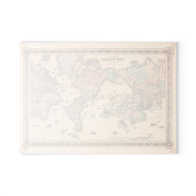 Antique J. H. Colton's World Map Glass Cutting Board 1858 Melcator's ...