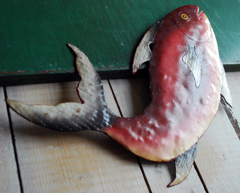 Leaping Salmon Handmade Metal Folk Art Fish Wall Hanging - Etsy