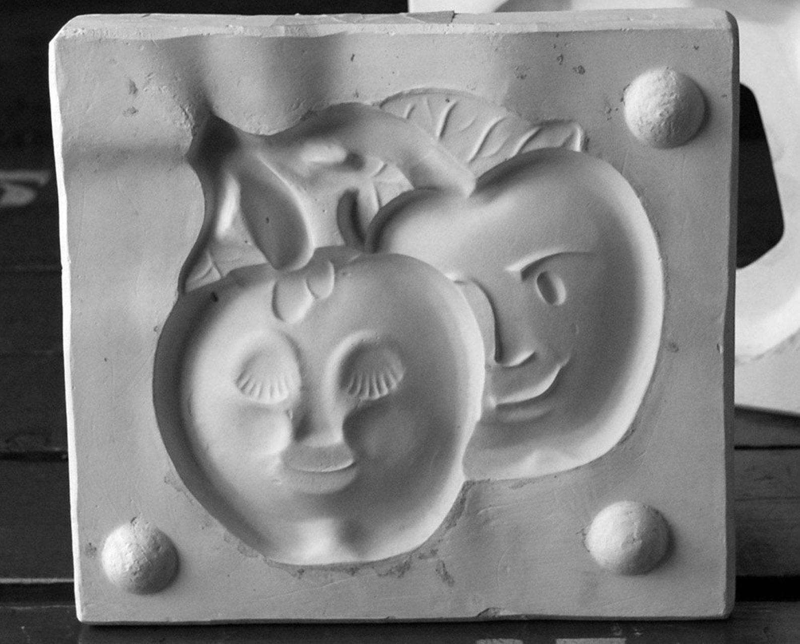 Plaster Casting Form Sculpture, Pair of Apple Faces Dish, Wedding or ...
