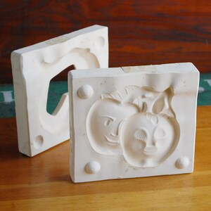Plaster Casting Form Sculpture, Pair of Apple Faces Dish, Wedding or ...