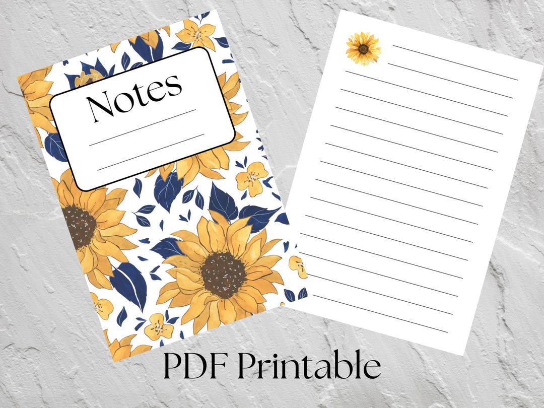 Printable Sunflower Stationary | Printable Lined Notebook | PDF Floral ...