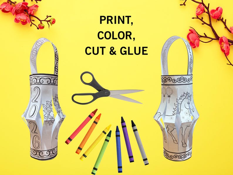 3D Coloring Paper Lantern Craft, Chinese New Year Printable, Lunar New ...