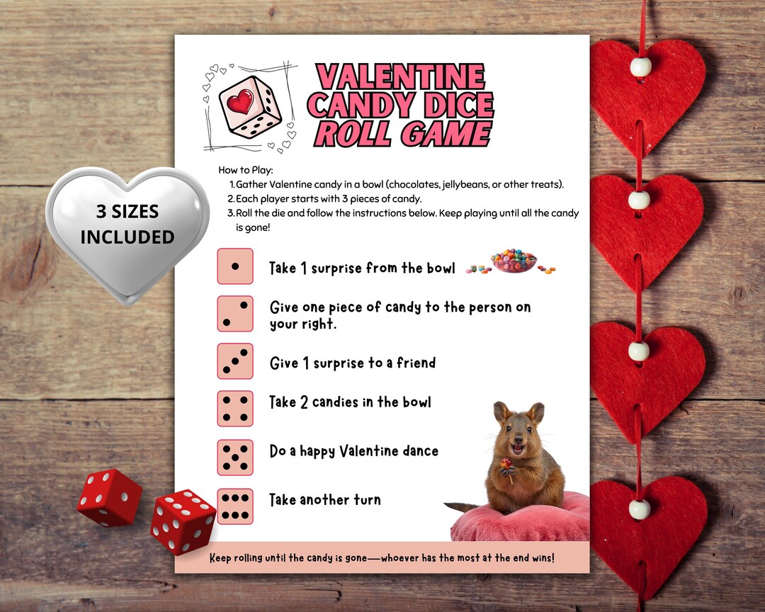 Valentine Candy Dice Game for Kids, Roll the Dice Valentine Game ...