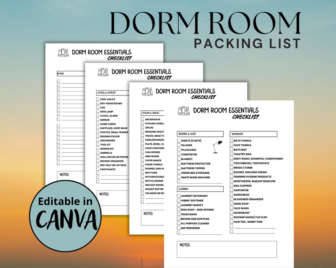 Editable College Packing List, Canva College Checklist Printable, Dorm ...
