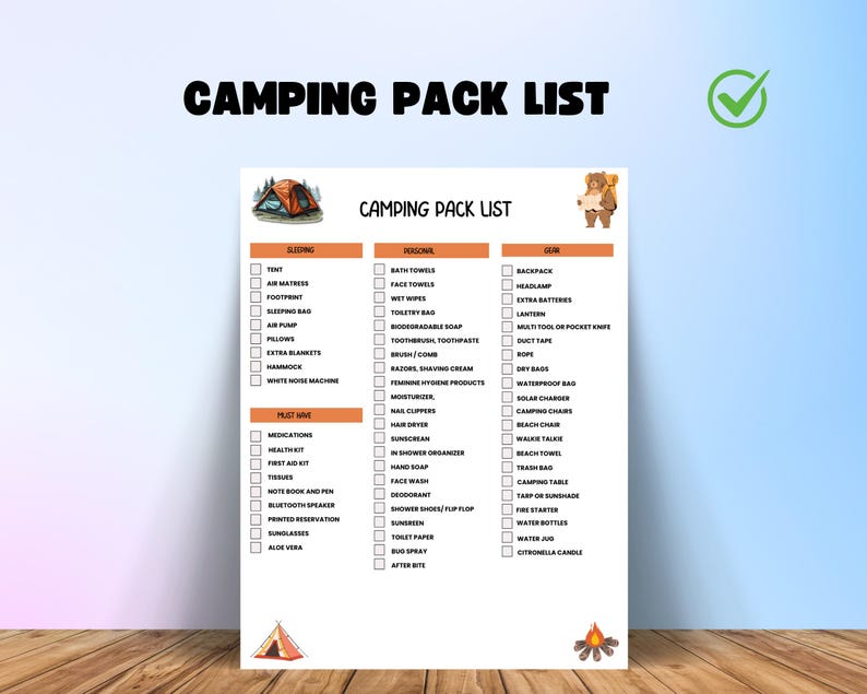 Family Camping Checklist Printable | RV and Tent Trip Packing List ...