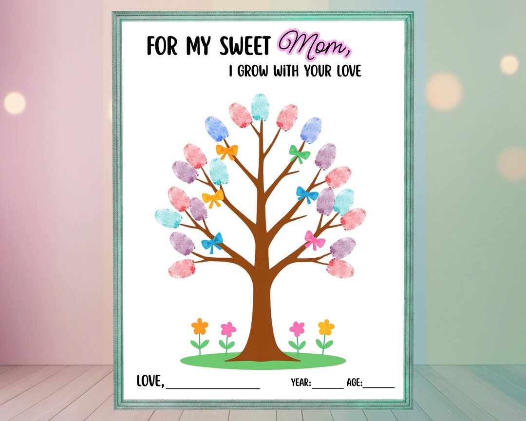 Mothers Day Fingerprint, Thumbprint Art, Mother's Day Handprint Tree ...