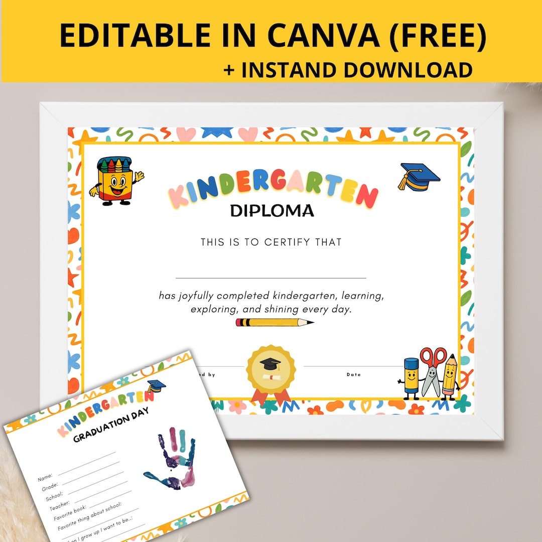 Kindergarten Diploma, Prek Graduation, Editable Kids Diploma ...
