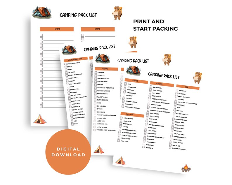 Family Camping Checklist Printable | RV and Tent Trip Packing List ...