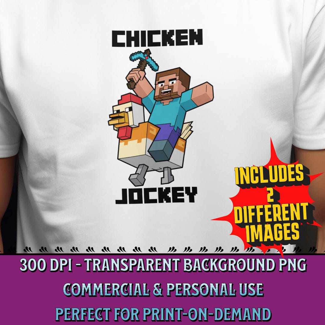 Chicken Jockey Jack Black Steve Minecraft Movie Tshirt Sublimation PNG ...