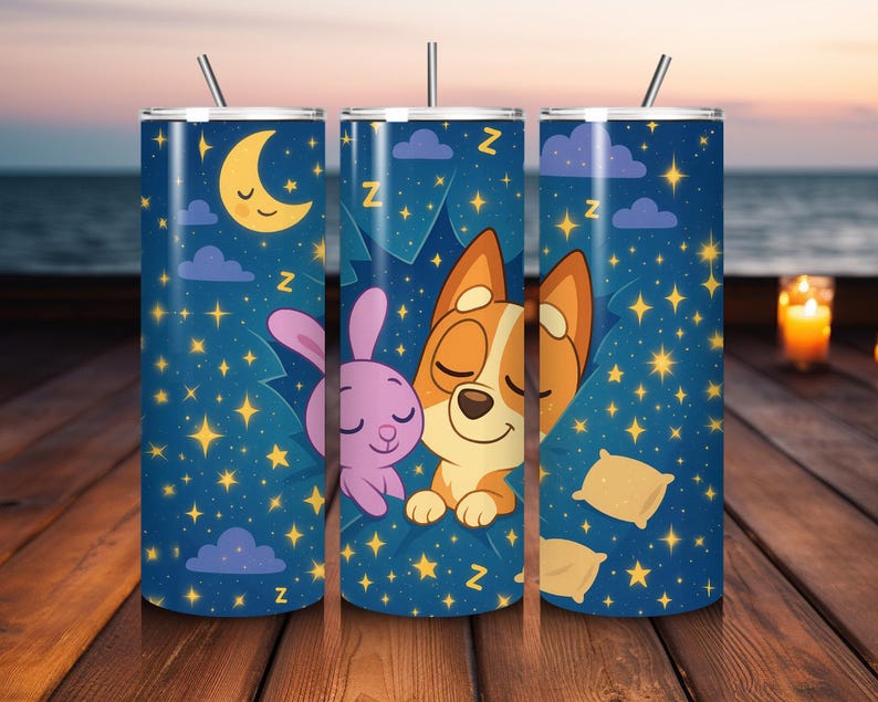 Sleepytime Bingo & Floppy Bluey Seamless 20oz Tumbler Wrap Sublimation ...