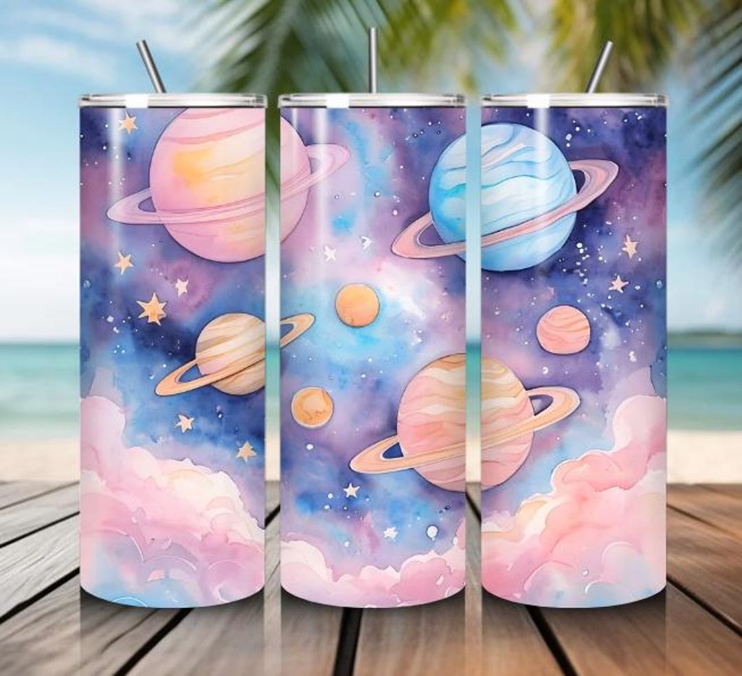Outer Space Watercolor Cosmic Planets Seamless 20oz Skinny Straight ...