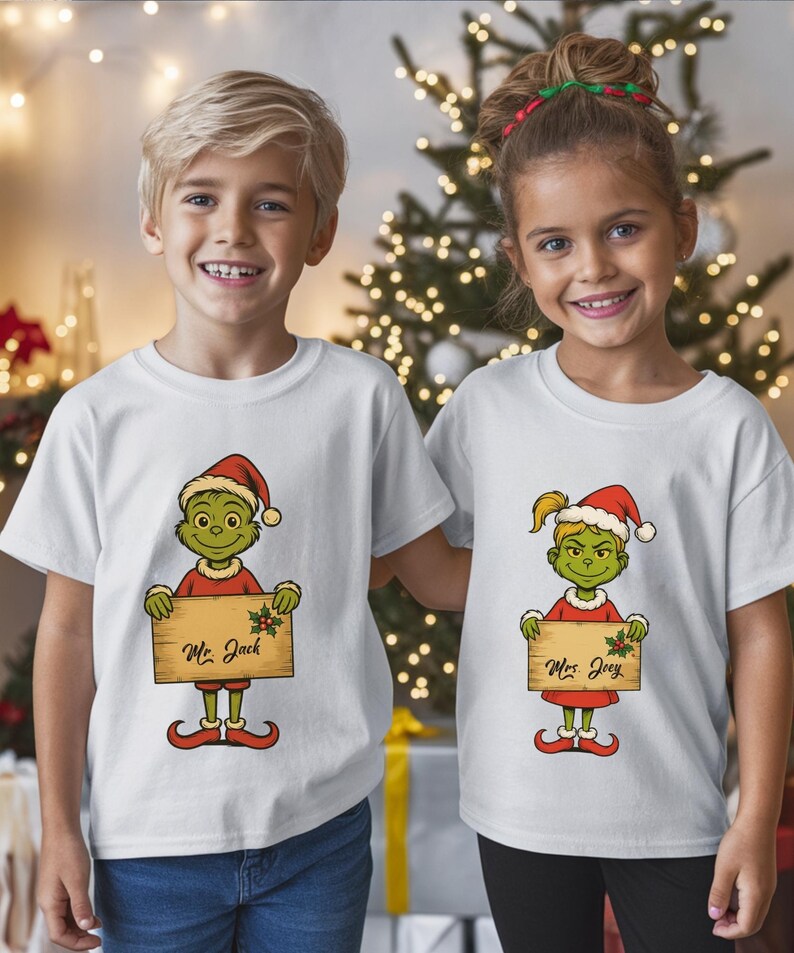 Grinch Couple Name Shirts – Mr & Mrs Grinch Matching Christmas Tee ...