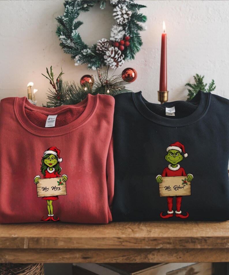 Grinch Couple Name Shirts – Mr & Mrs Grinch Matching Christmas Tee ...