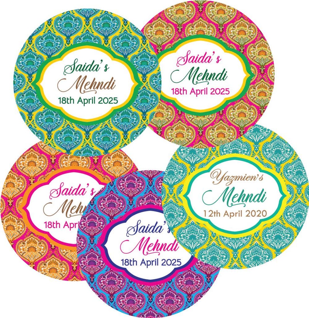 Personalised Glossy Wedding MEHNDI DHOLKI HENNA Mayun Stickers Labels ...