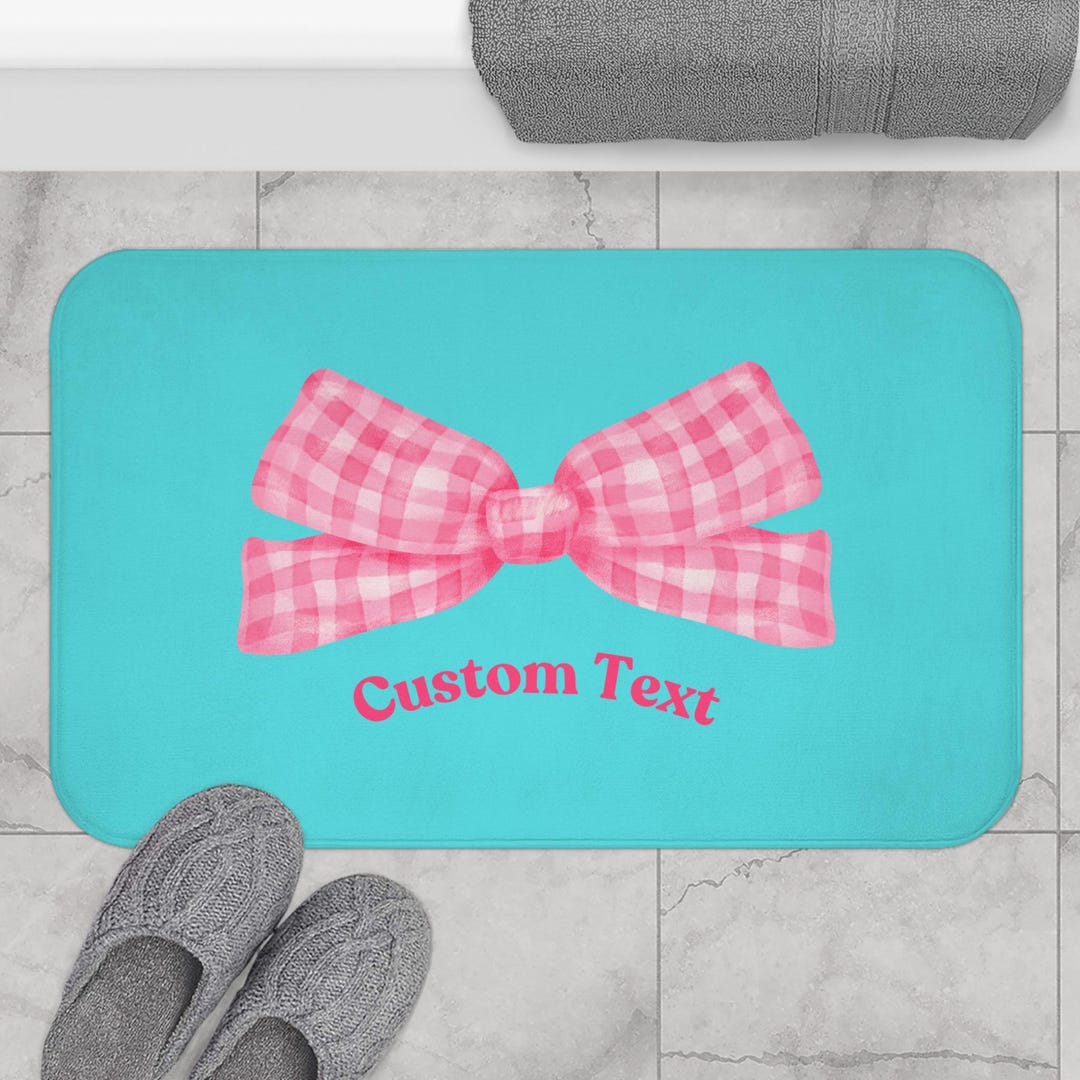 Custom Pink Bow Bath Mat | Personalized Home Decor, Cute Bathroom ...