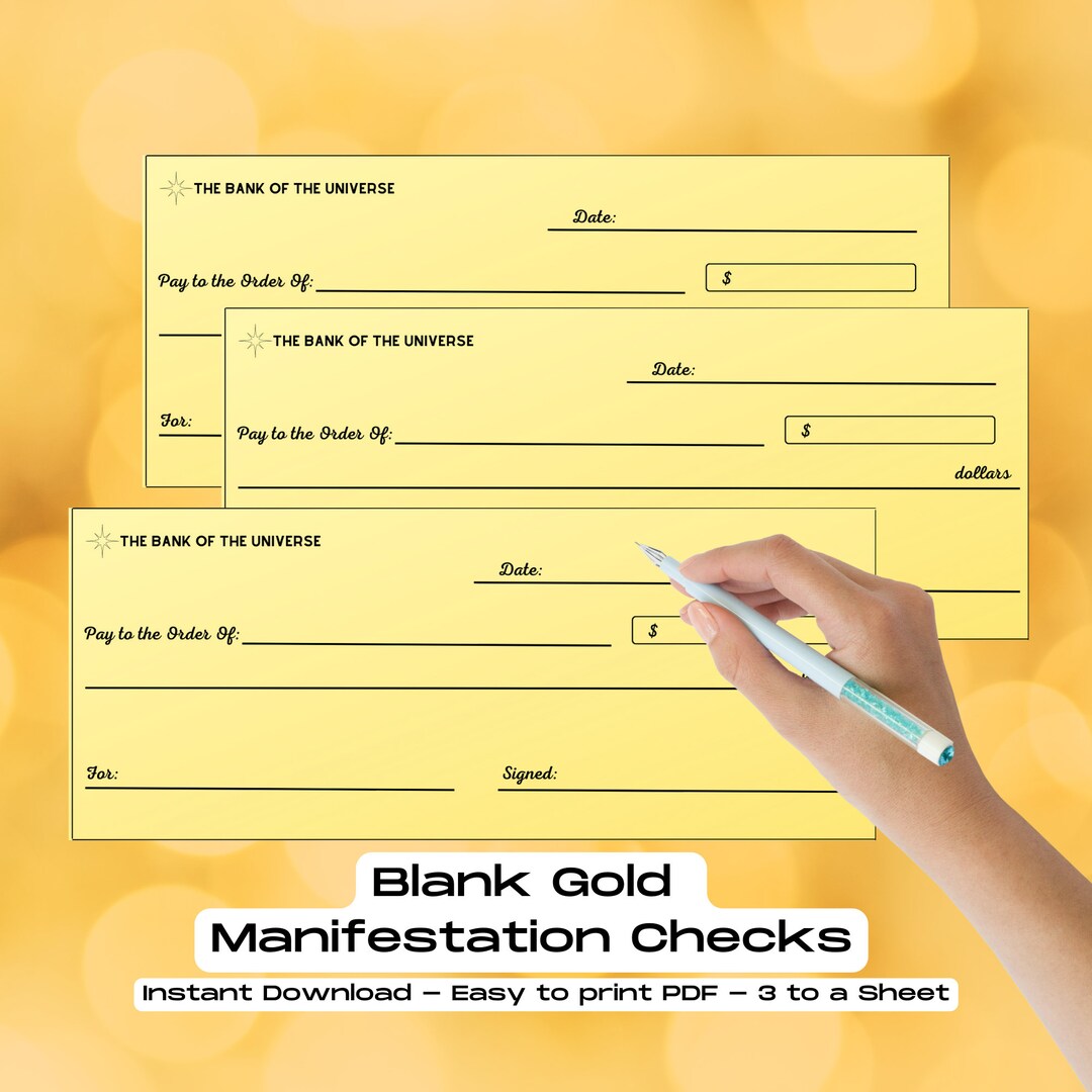 Printable Manifestation Checks for Money Bowls Manifesting Gold Check ...
