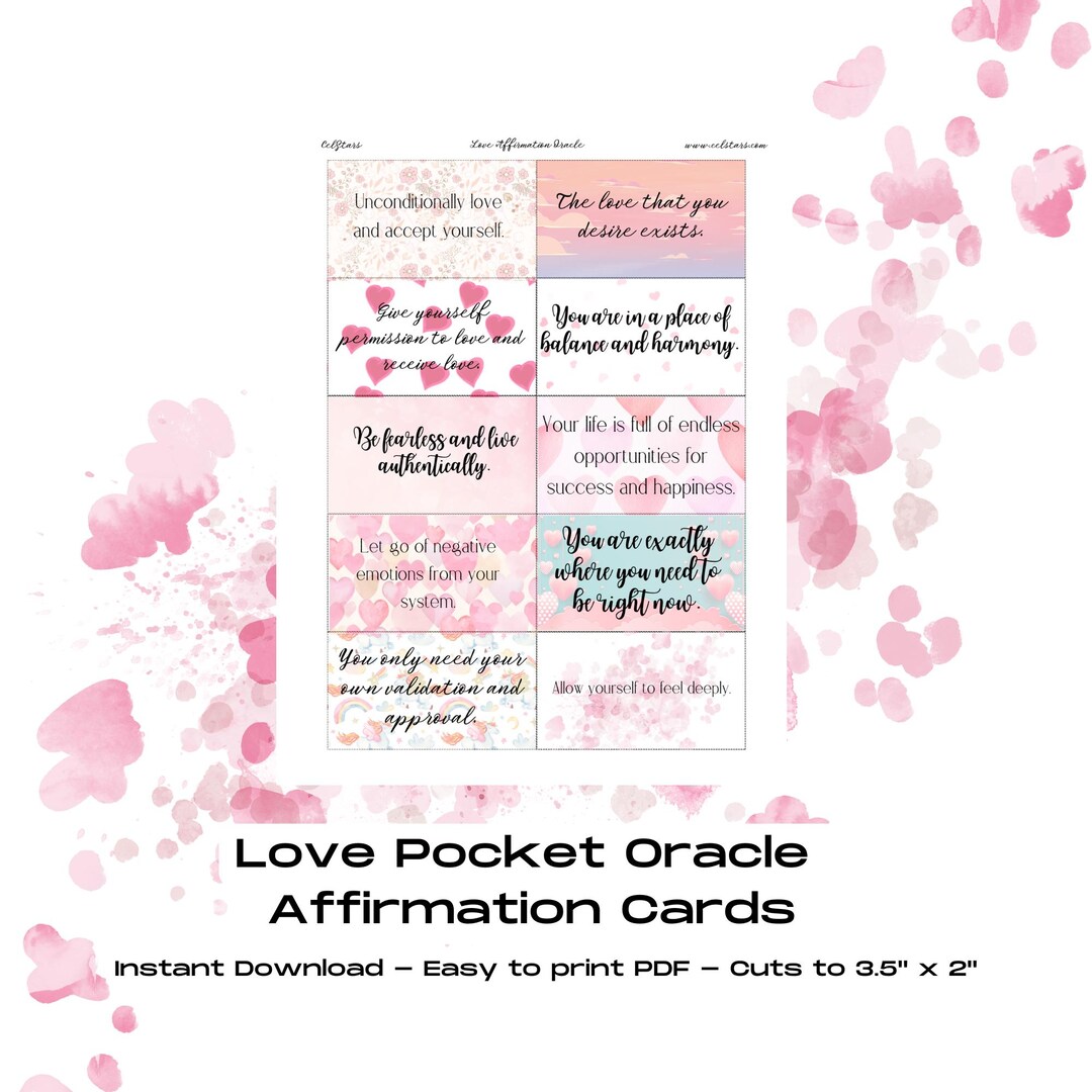 Love Pocket Oracle Cards Printable PDF Pocket Tarot Cards Valentine ...