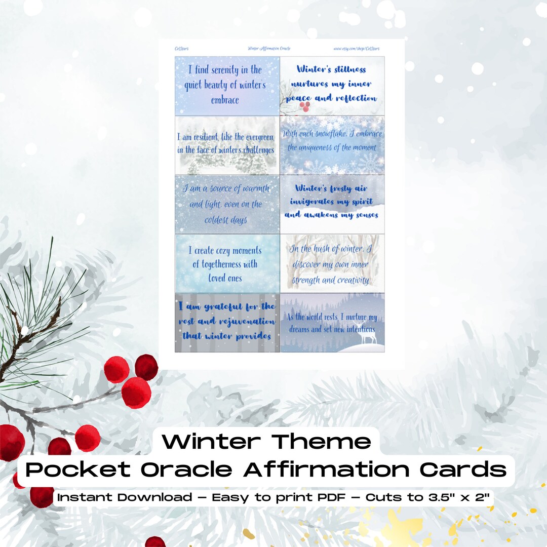 Winter Pocket Oracle Printable PDF Pocket Tarot Cards Spring Oracle Affirmation Cards DIY Tarot ...