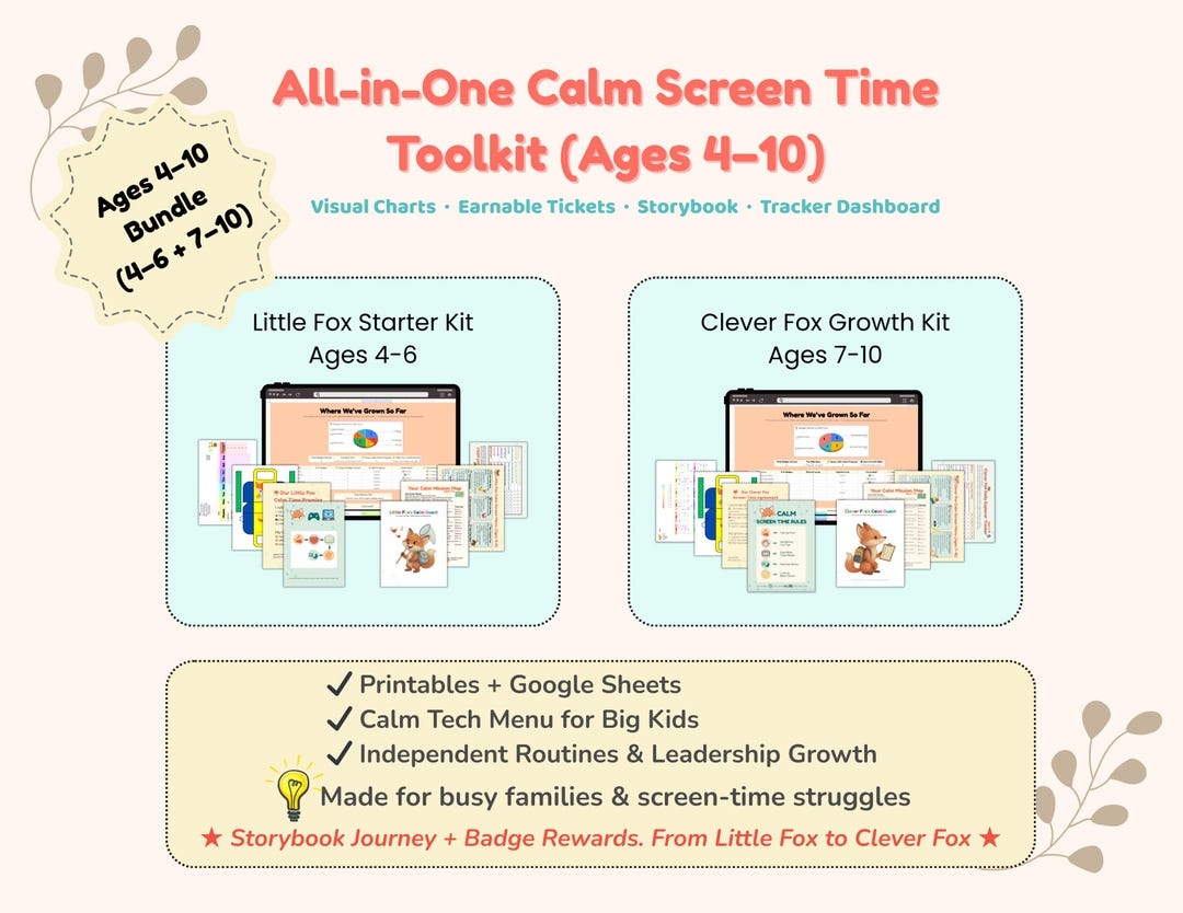 Calm Screen Time Toolkit | Ages 4–10 | Printable Routine, Rewards ...
