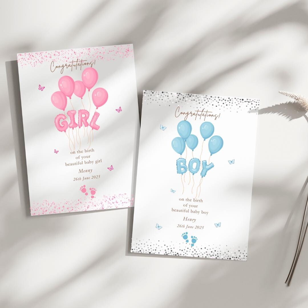 Editable Baby Congratulations Card | Minimal Aesthetic | Baby Girl ...