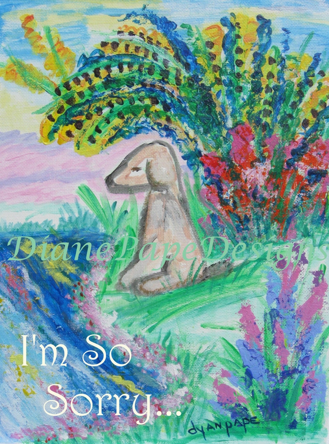 I'm so Sorry Pet Sympathy Card, A2 Size - Inside Custom Greeting, Sweet ...