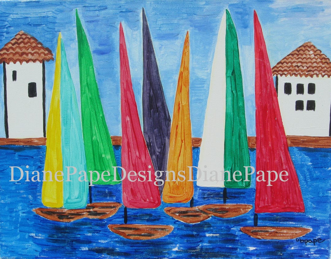 Regatta 5x7 Note Card - Colorful Sailboats, Sailboat Races & Canals ...