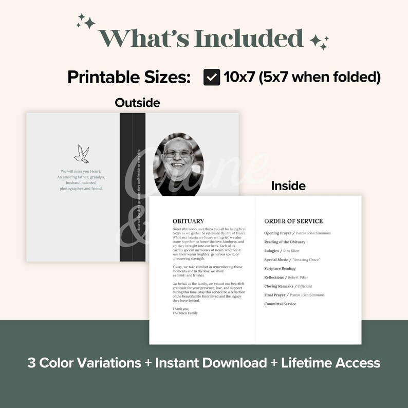 Minimalist Funeral Program Template Bifold Obituary Canva Template 5x7 ...