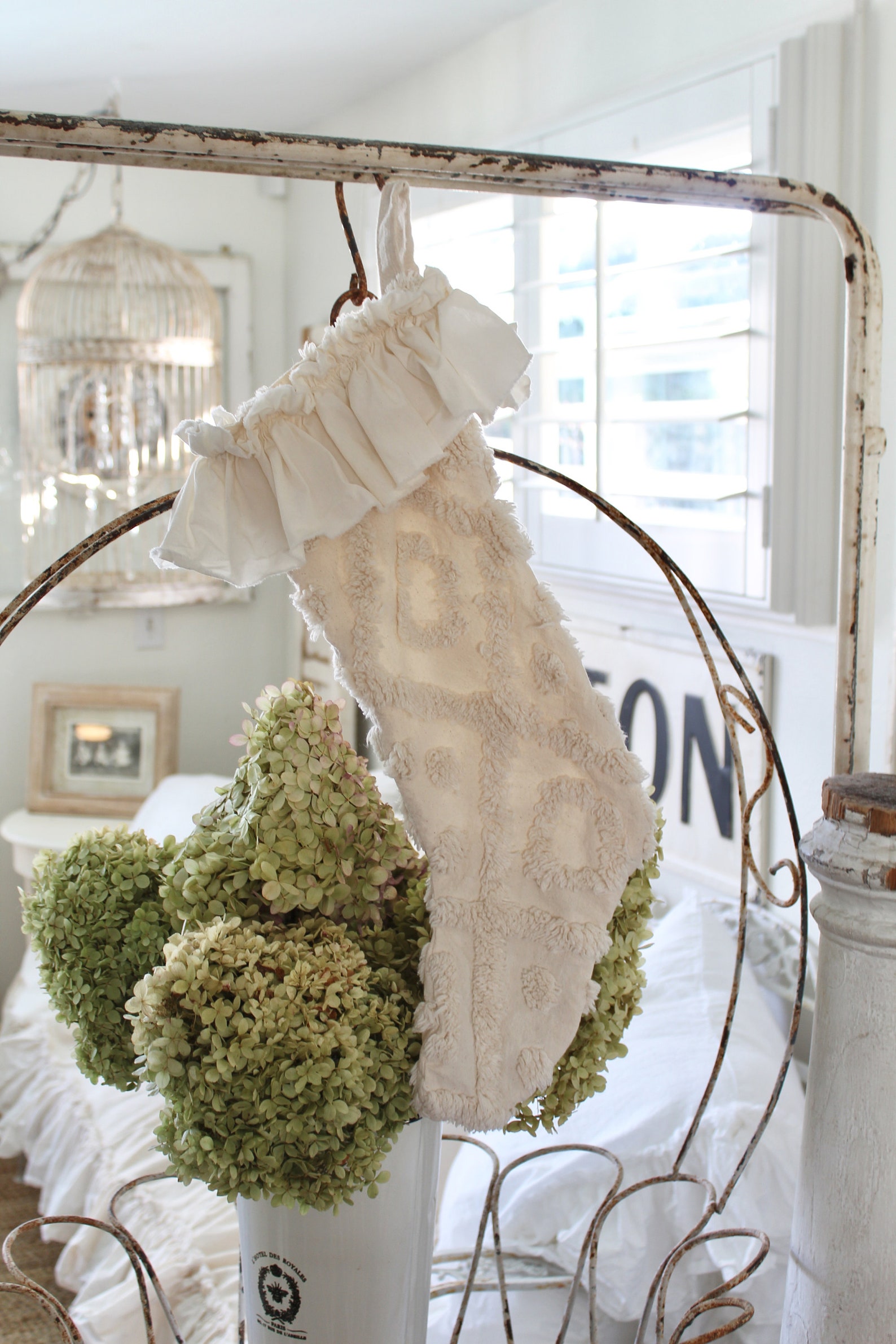 Chenille Ruffled Christmas Stocking Shabby Chic Christmas | Etsy