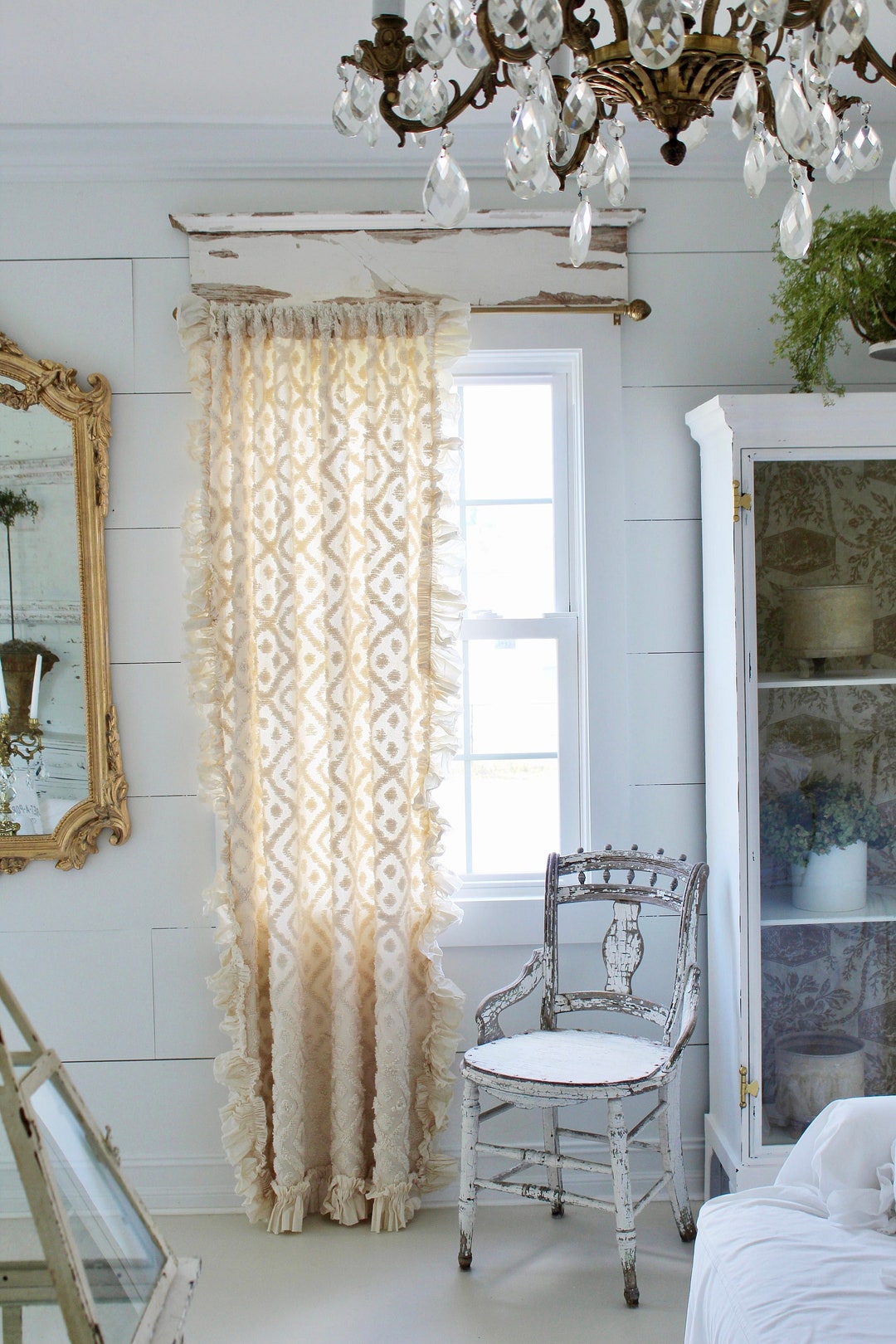 Chenille Ruffled Curtain Panel | Single Ruffled Curtain | Farmhouse ...