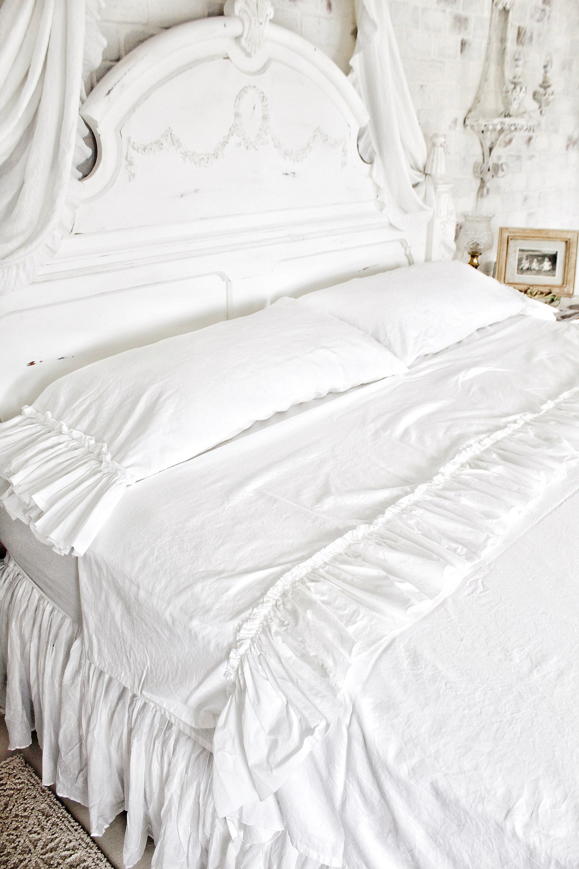 Ruffled Percale Sheet Set Shabby Chic Bedding Ruffled - Etsy