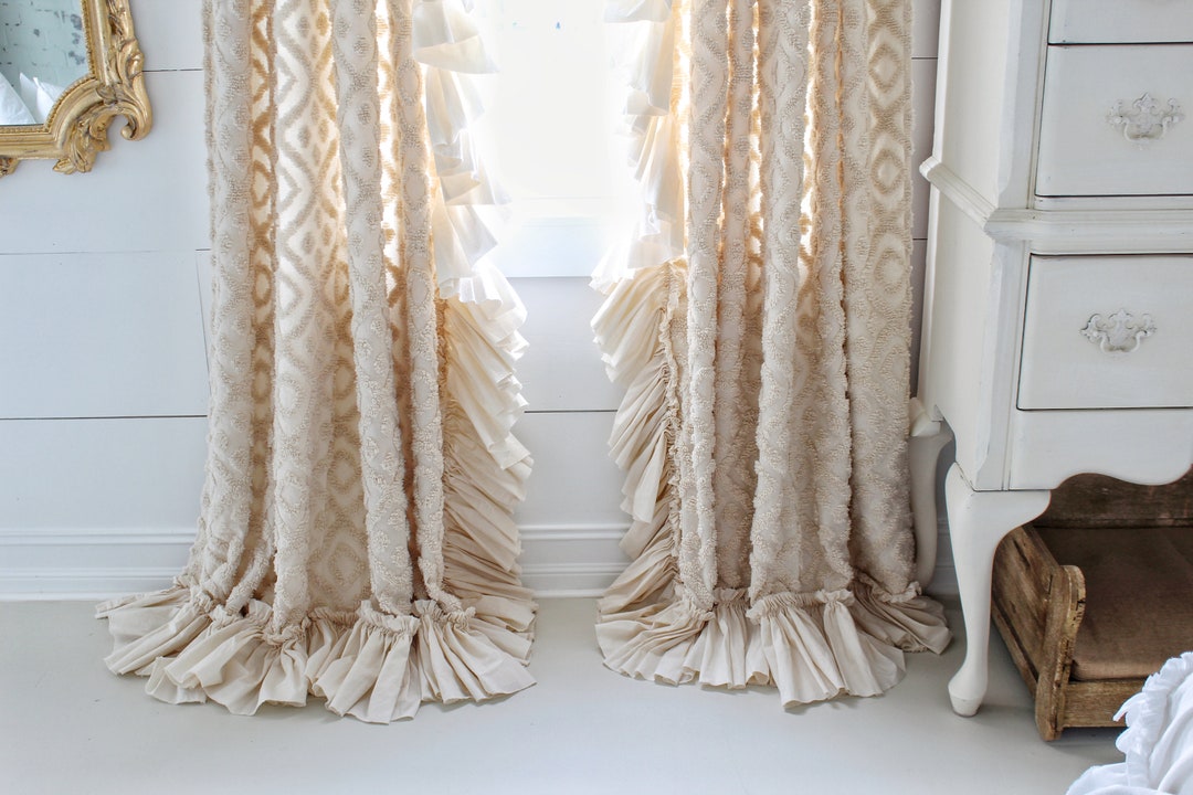 Chenille Ruffled Curtain Panel | Single Ruffled Curtain | Farmhouse ...