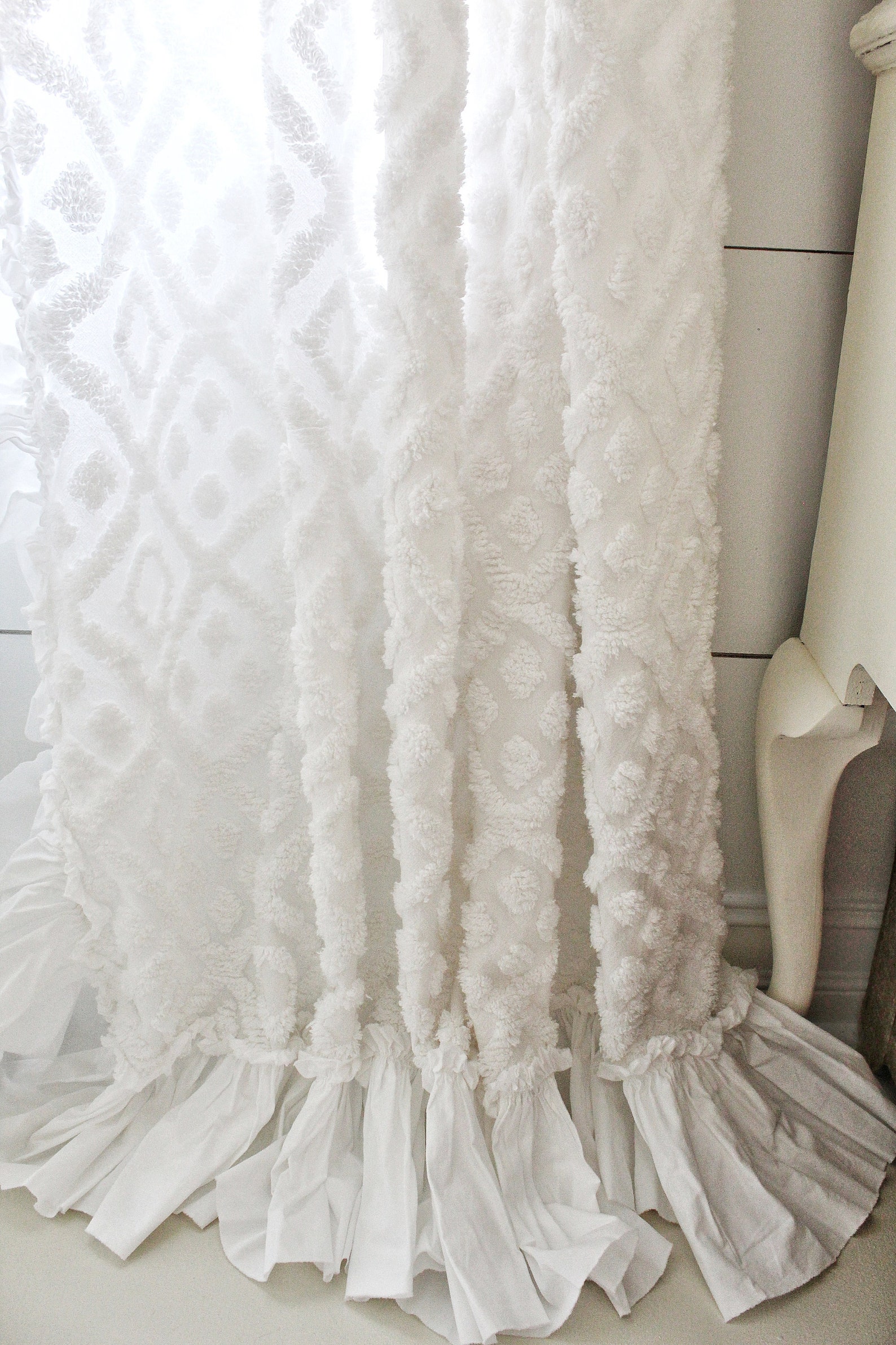 Chenille Ruffled Curtain Panel Single Ruffled Curtain - Etsy