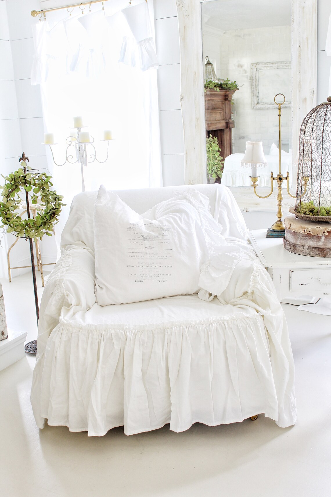 Ruffled Chair Cover Sofa Cover Chair Cover Slip Cover - Etsy