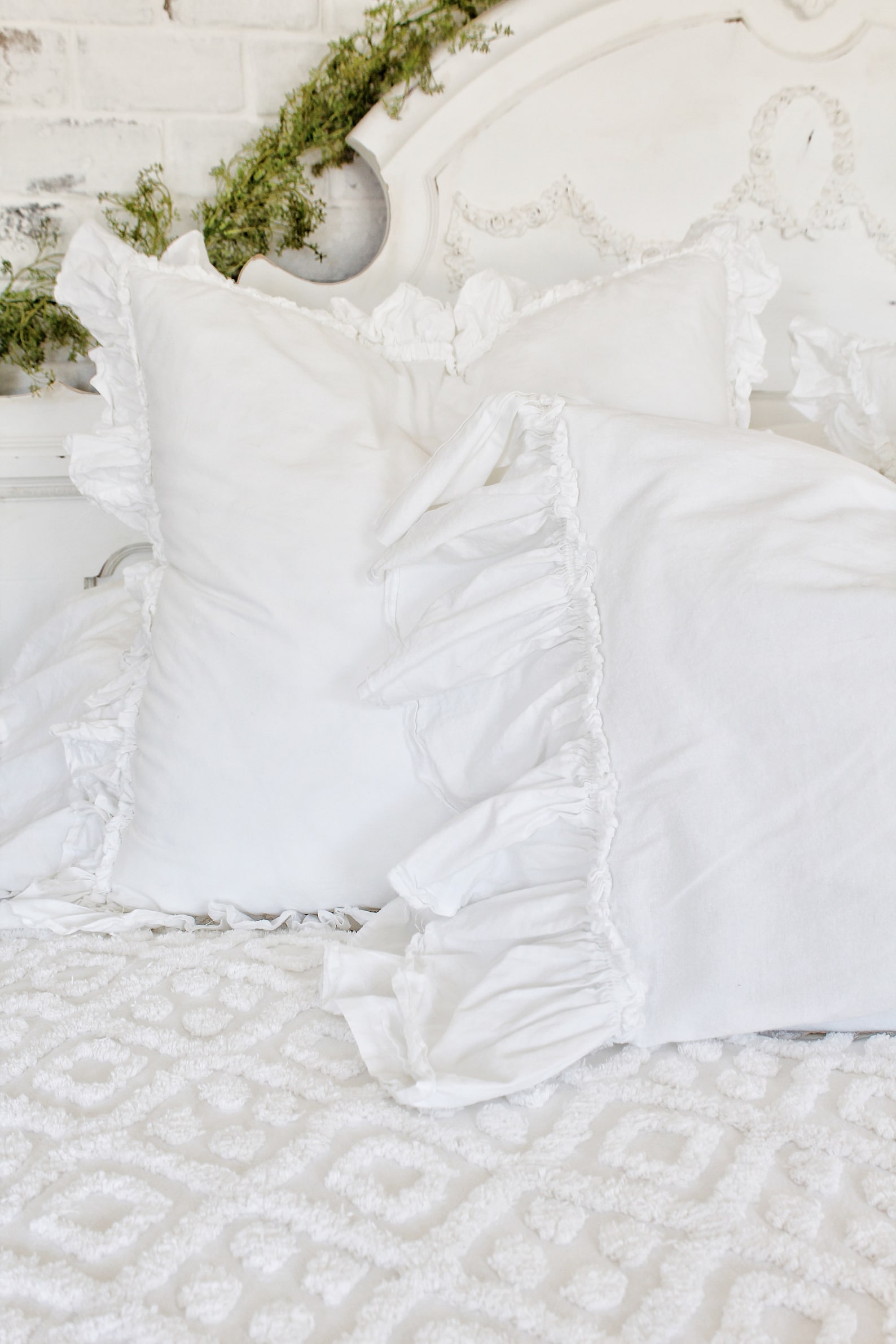 Ruffled Pillow Covers side Ruffle Shams Cotton Pillow Cases Farmhouse ...