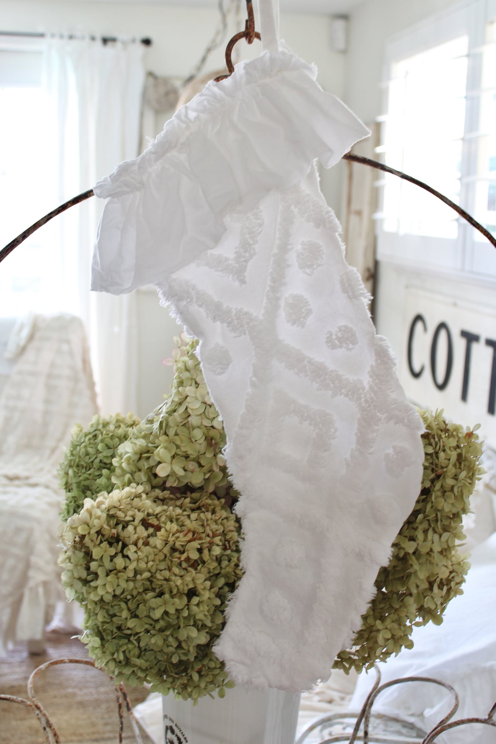 Chenille Ruffled Christmas Stocking Shabby Chic Christmas | Etsy