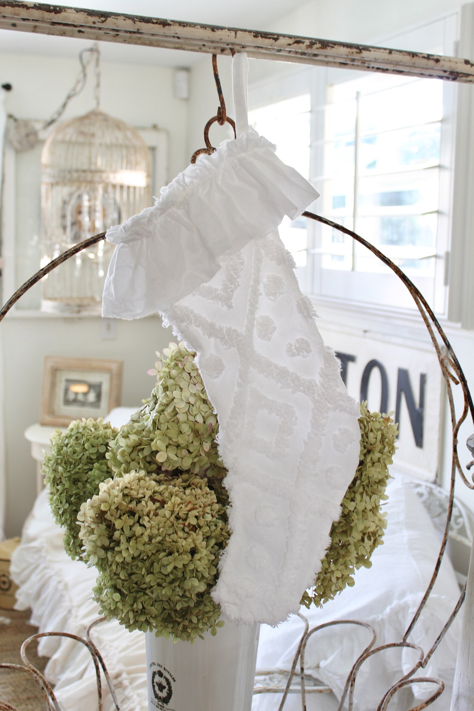 Chenille Ruffled Christmas Stocking Shabby Chic Christmas | Etsy